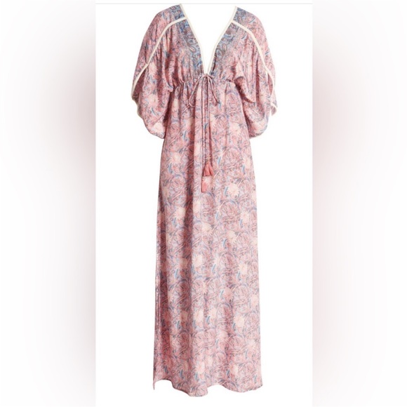 RAGA | Dresses | Raga Baran Pink Paisley Plunge Kimono Sleeve Maxi Dress Boho Beach Size M ...